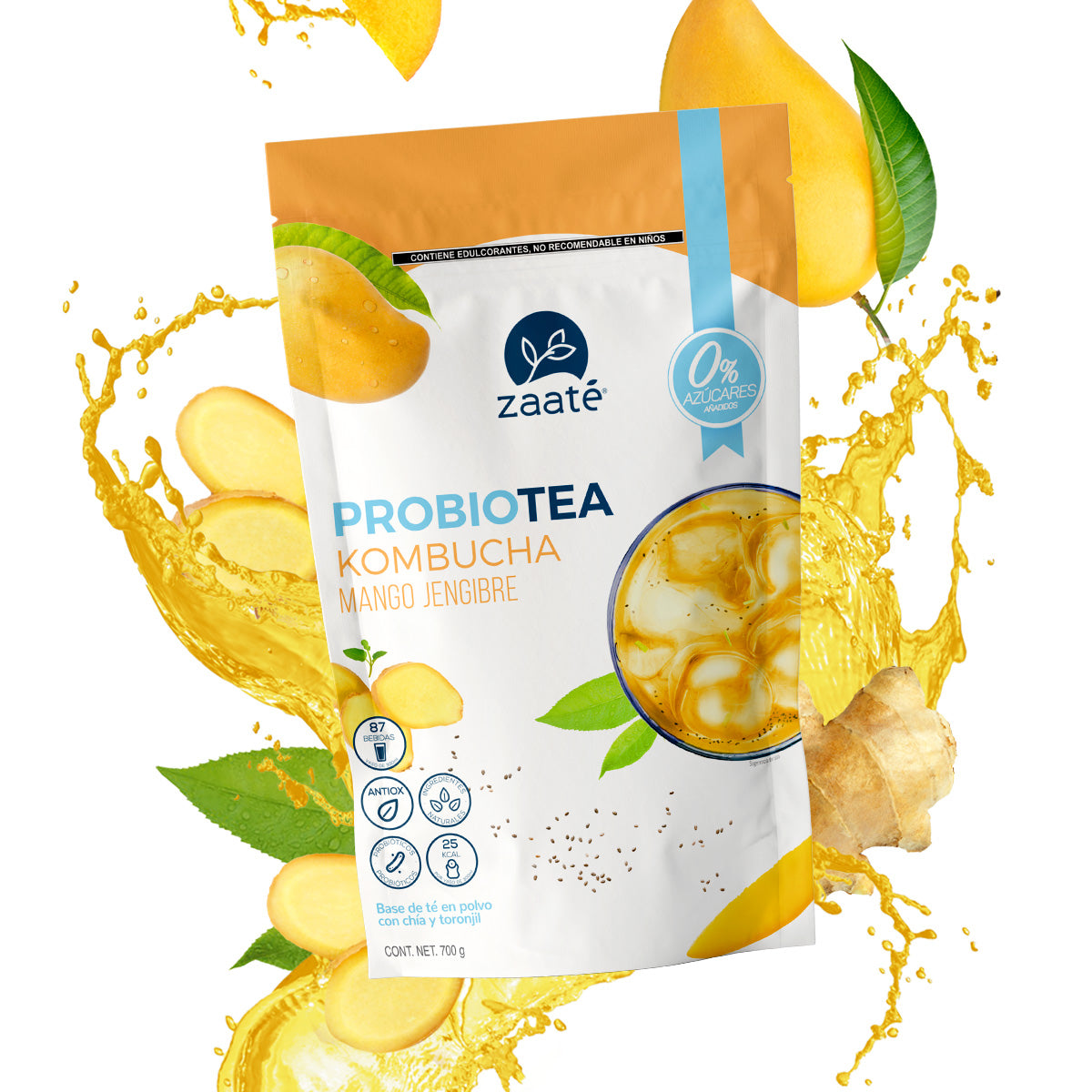 Kombucha Mango Jengibre 0% Azúcar 700g – Zaaté